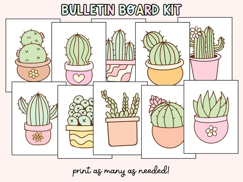 Growth Bookshelf Bulletin Board Kit: Cactus Plant Classroom Decor ...