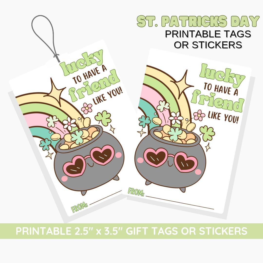 St. Patrick's Day Gift Tags: Rainbow Shamrock Favor Tags (printable PDF ...