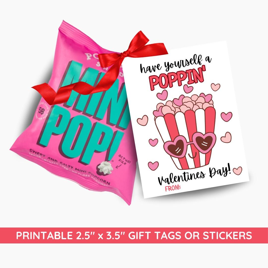 Popcorn Valentine's Day Tags: Printable Class Valentines (PDF) - Etsy