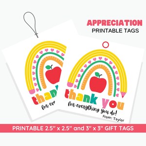 Teacher Appreciation Gift Tags: Printable Thank You Tags (PDF) - Etsy