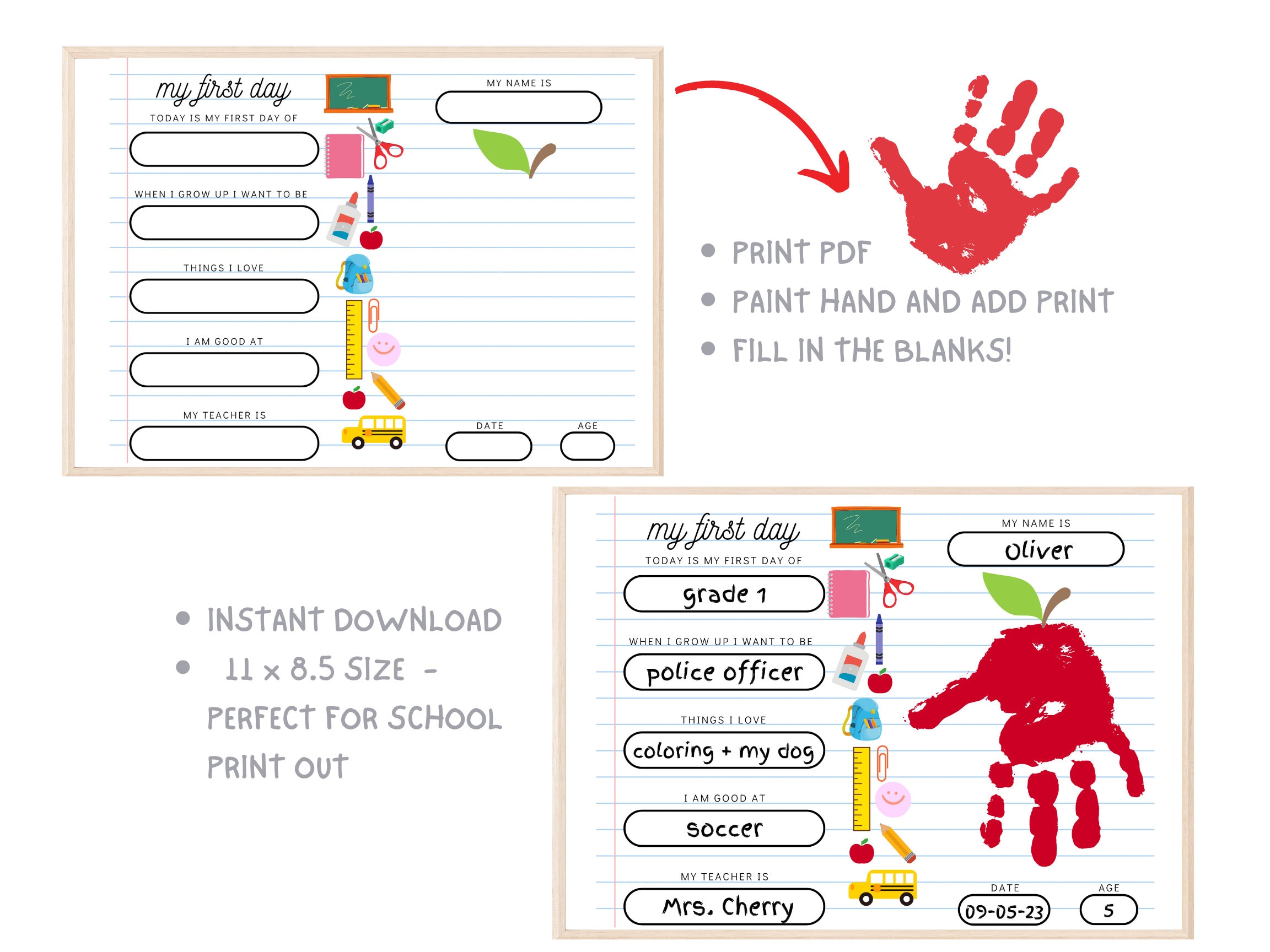 First Day of School Handprint Art, DIY Teacher Gift (digital Download ...