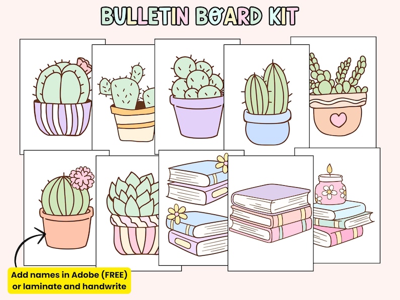 Growth Bookshelf Bulletin Board Kit: Cactus Plant Classroom Decor ...