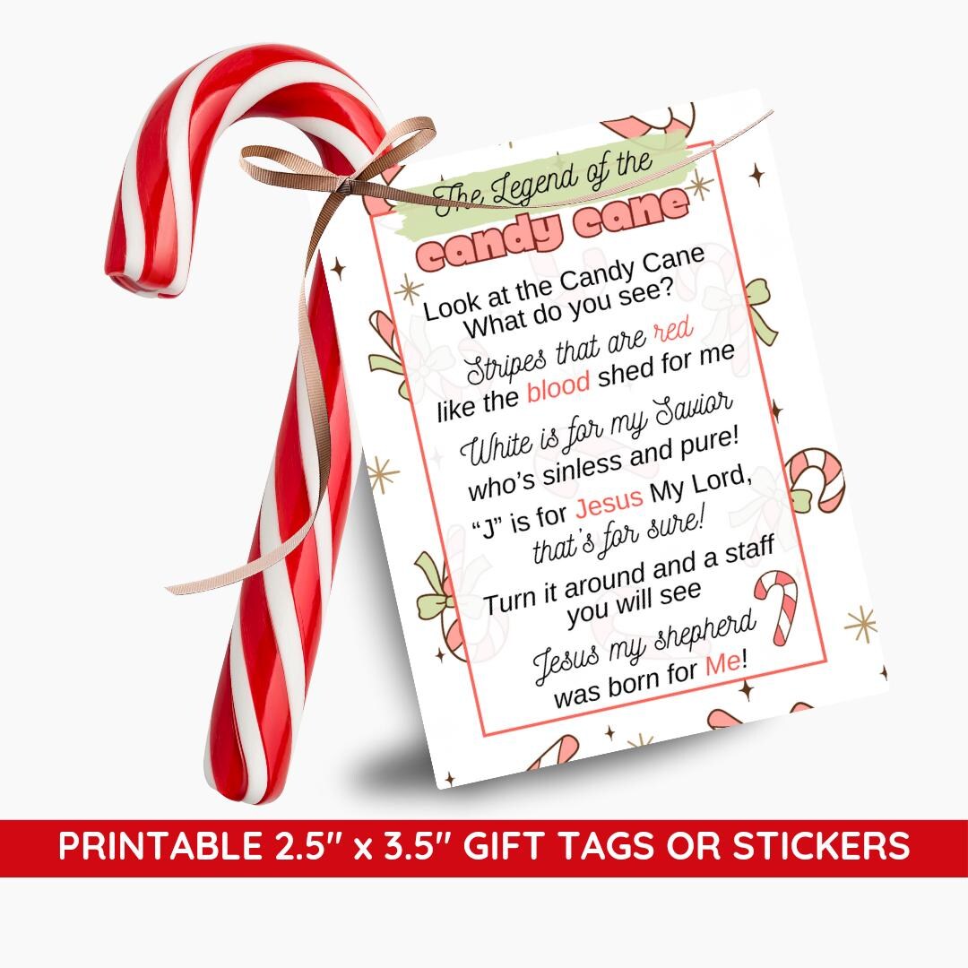 Legend of Candy Cane Printable Gift Tags: Christmas Jesus Poem (digital ...
