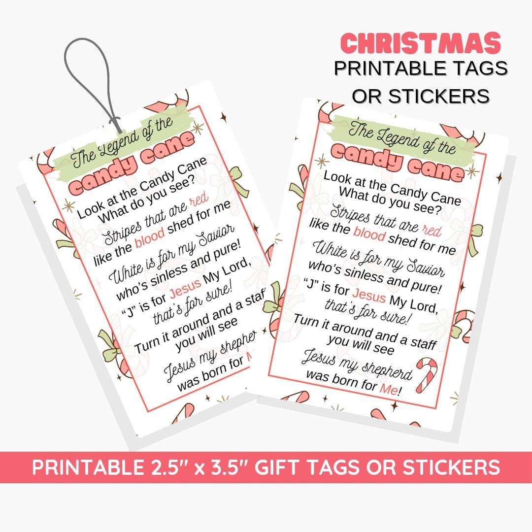 Legend of Candy Cane Printable Gift Tags: Christmas Jesus Poem (digital ...
