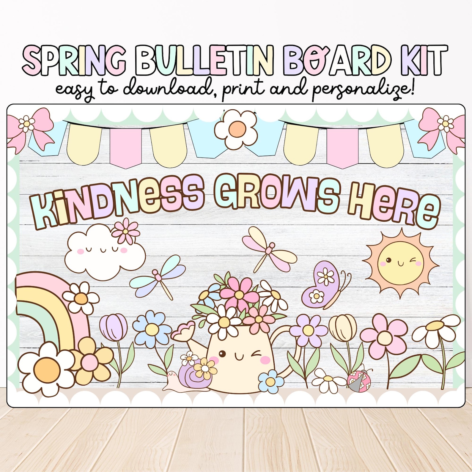 Spring Classroom Bulletin Board Kit: Kindness Grows Here (digital ...