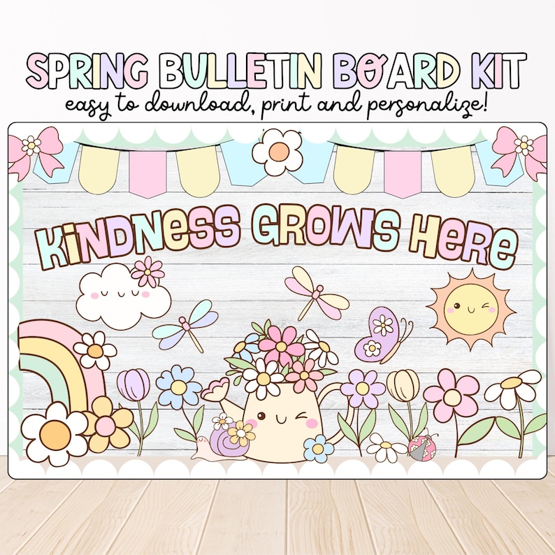 Spring Classroom Bulletin Board Kit: Kindness Grows Here (digital ...