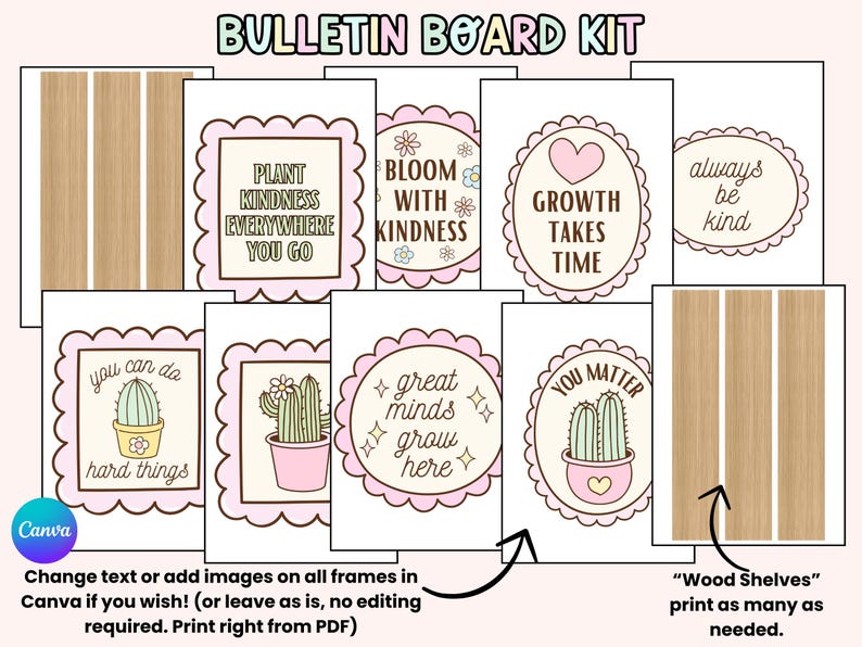 Growth Bookshelf Bulletin Board Kit: Cactus Plant Classroom Decor ...