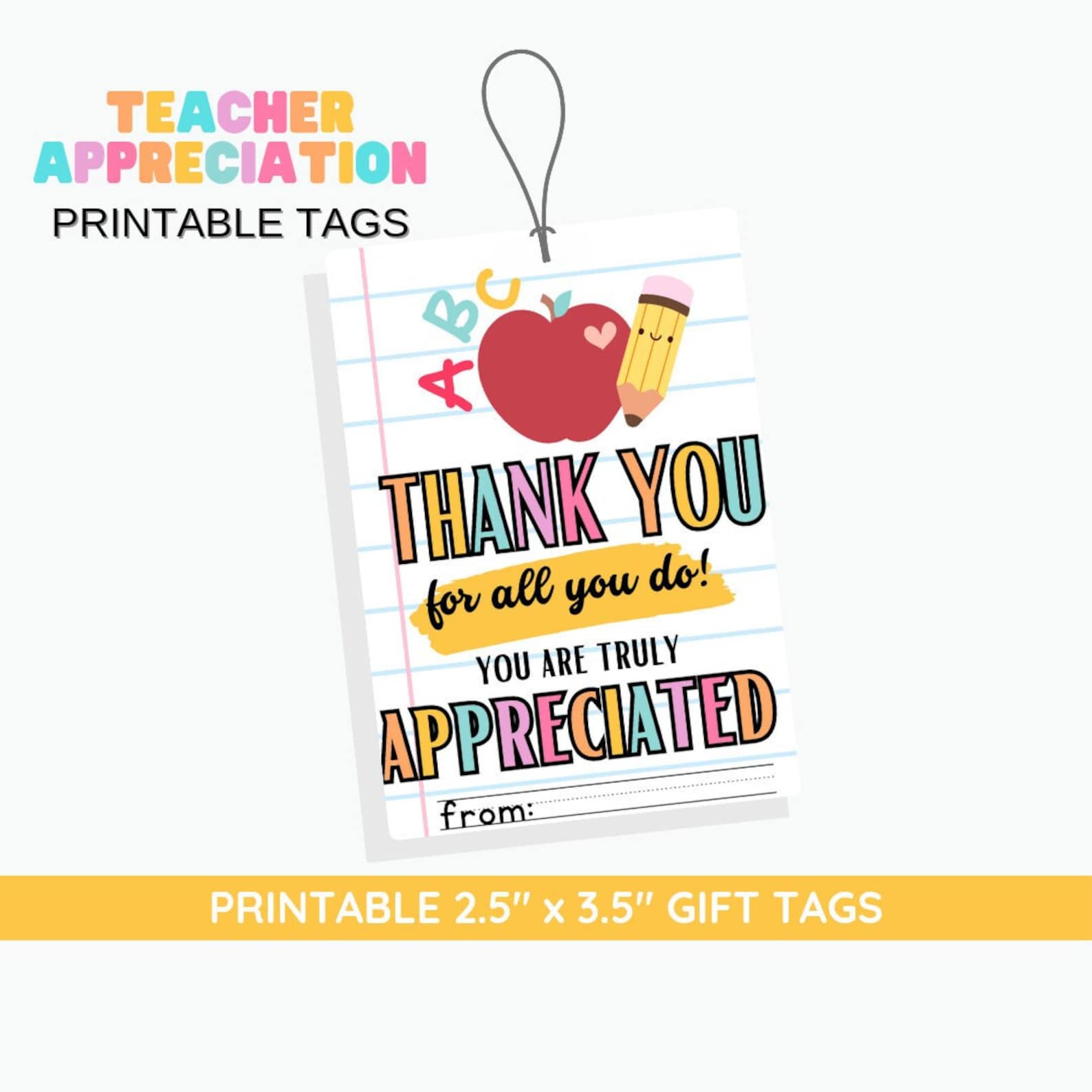 Teacher Appreciation Gift Tags: Printable Thank You Tags (PDF) - Etsy