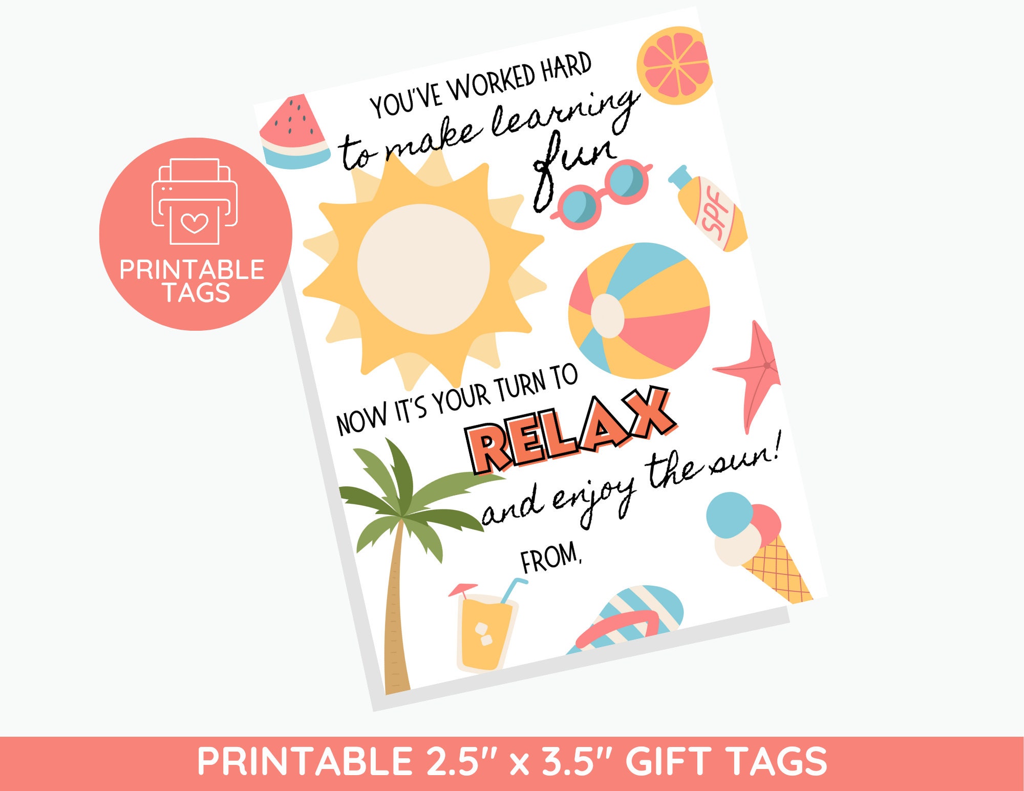 Summer Gift Tag for Teacher Teacher Gift Printable Thank You End of ...