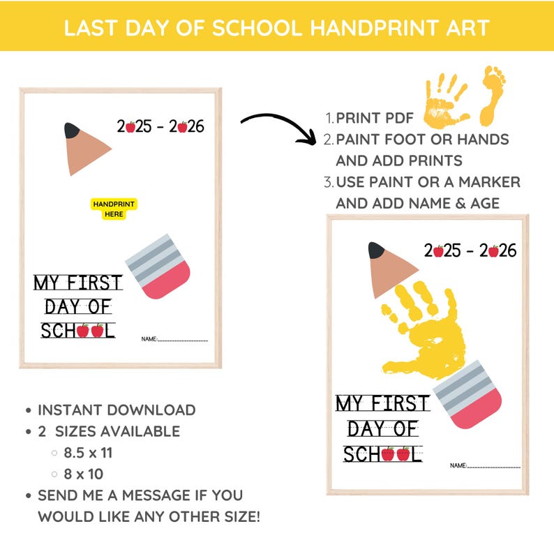 First Day of School Handprint Craft: Keepsake Printable (digital ...