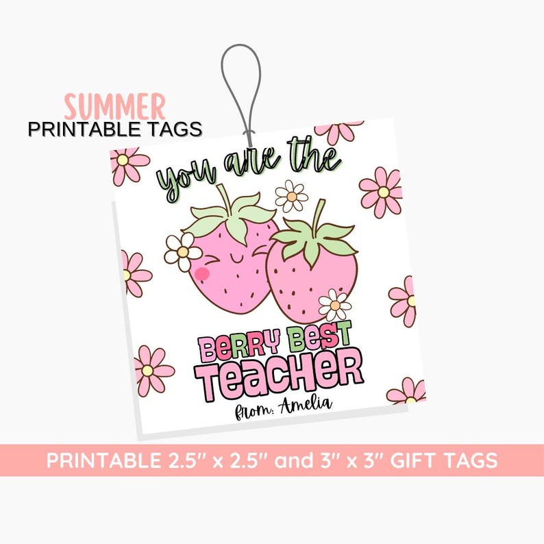 Strawberry Teacher Gift Tag, Appreciation Cookie Tag (printable) - Etsy