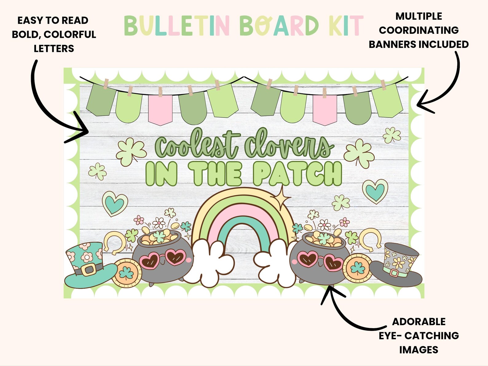 St. Patrick's Day Bulletin Board Kit: Groovy Classroom Decor (digital ...