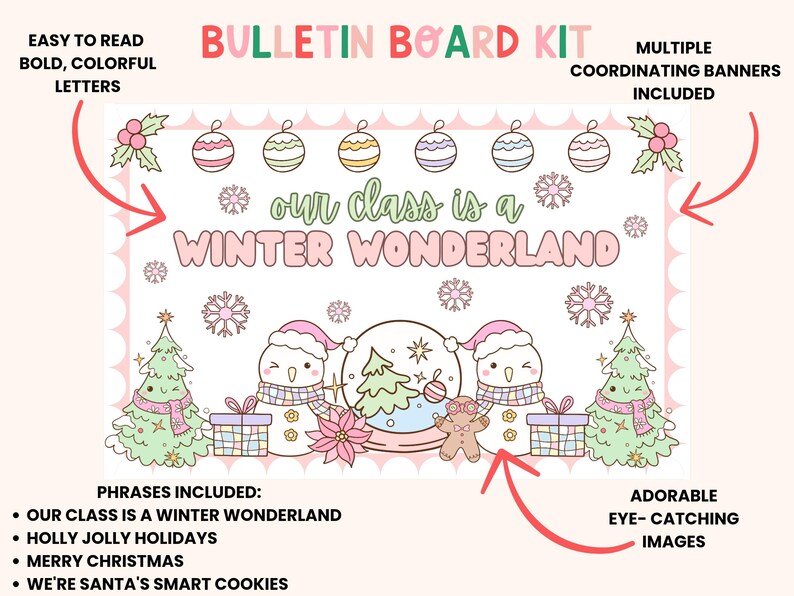 Christmas Bulletin Board Kit: Pastel Winter Wonderland Decor (digital ...