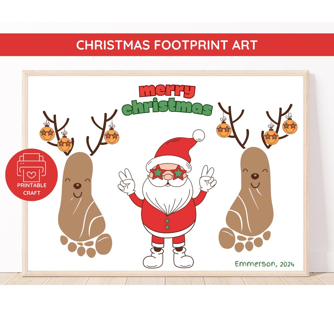 Groovy Christmas Handprint Art, Reindeer Footprint Art, Christmas ...