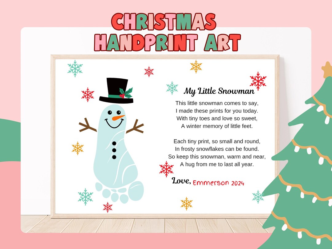 Christmas Snowman Handprint Art: Keepsake Poem (digital Download) - Etsy