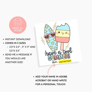 Have a Cool Summer Tag, Fun Popsicle Favor Tag, Editable End of Year ...