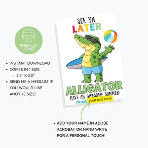 Classmate Gift Tag | See You Late Alligator | Preschool Gift Tag ...