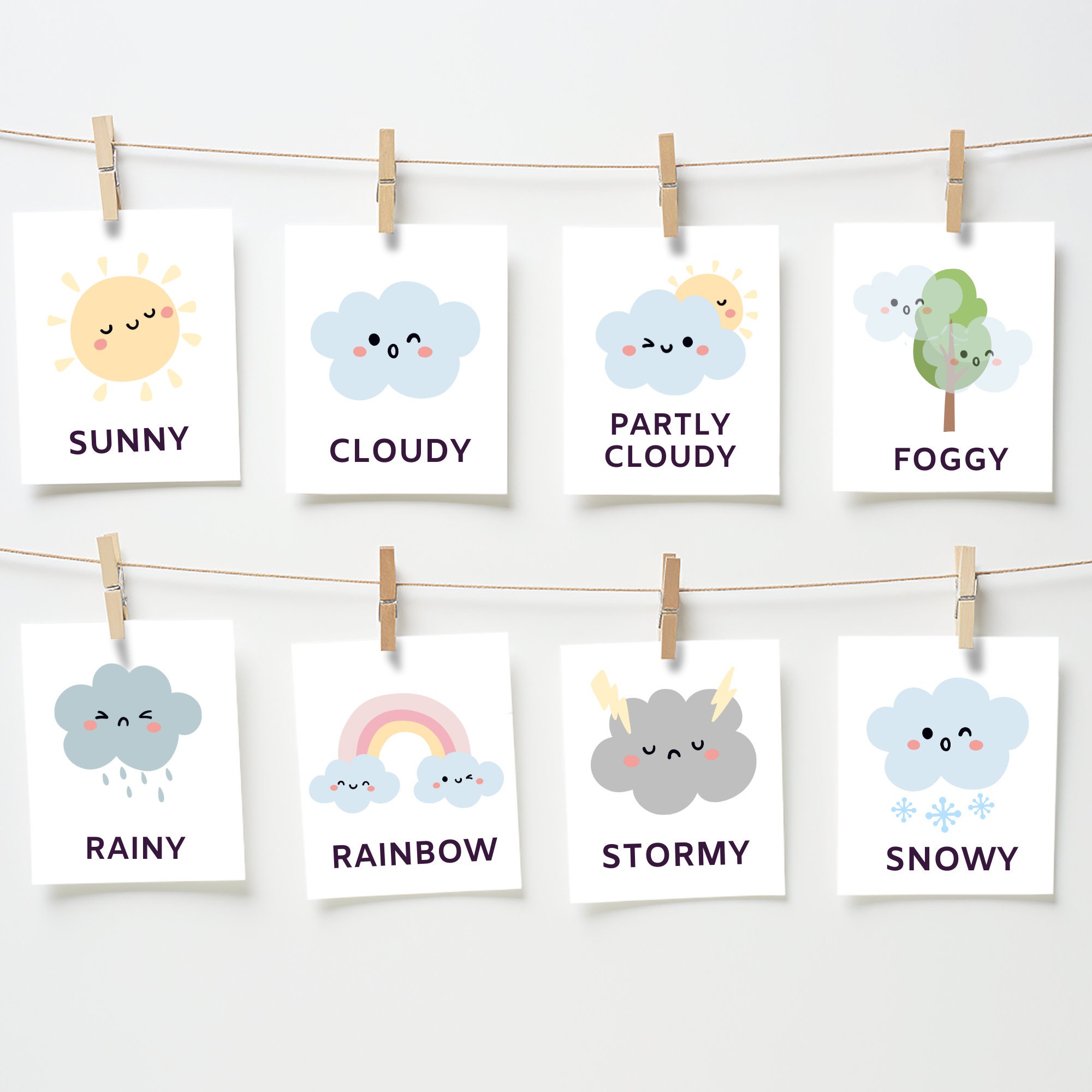 16 Weather Cards Preschool Weather Chart Montessori Flashcards ...