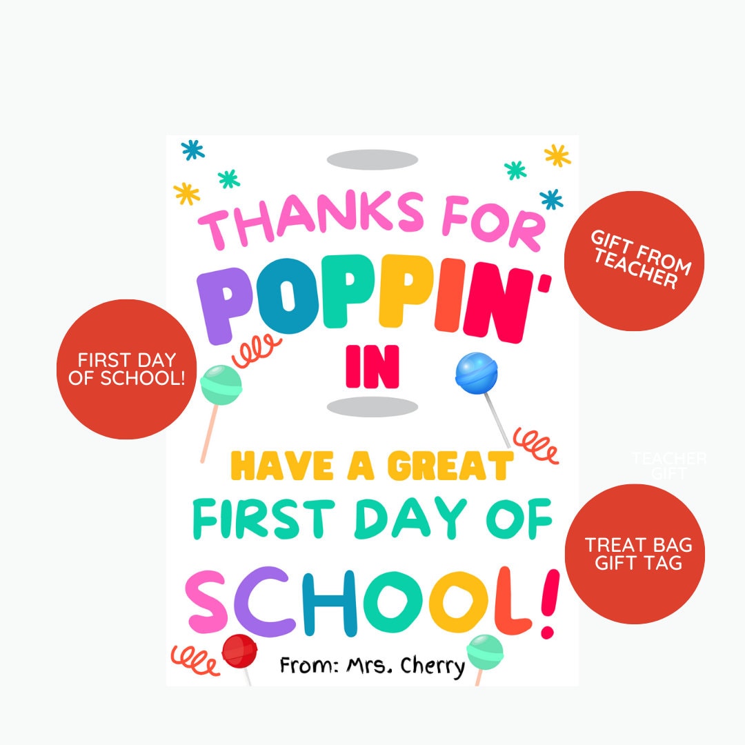 Back to School Lollipop Tag, First Day of School Gift, Thanks for ...