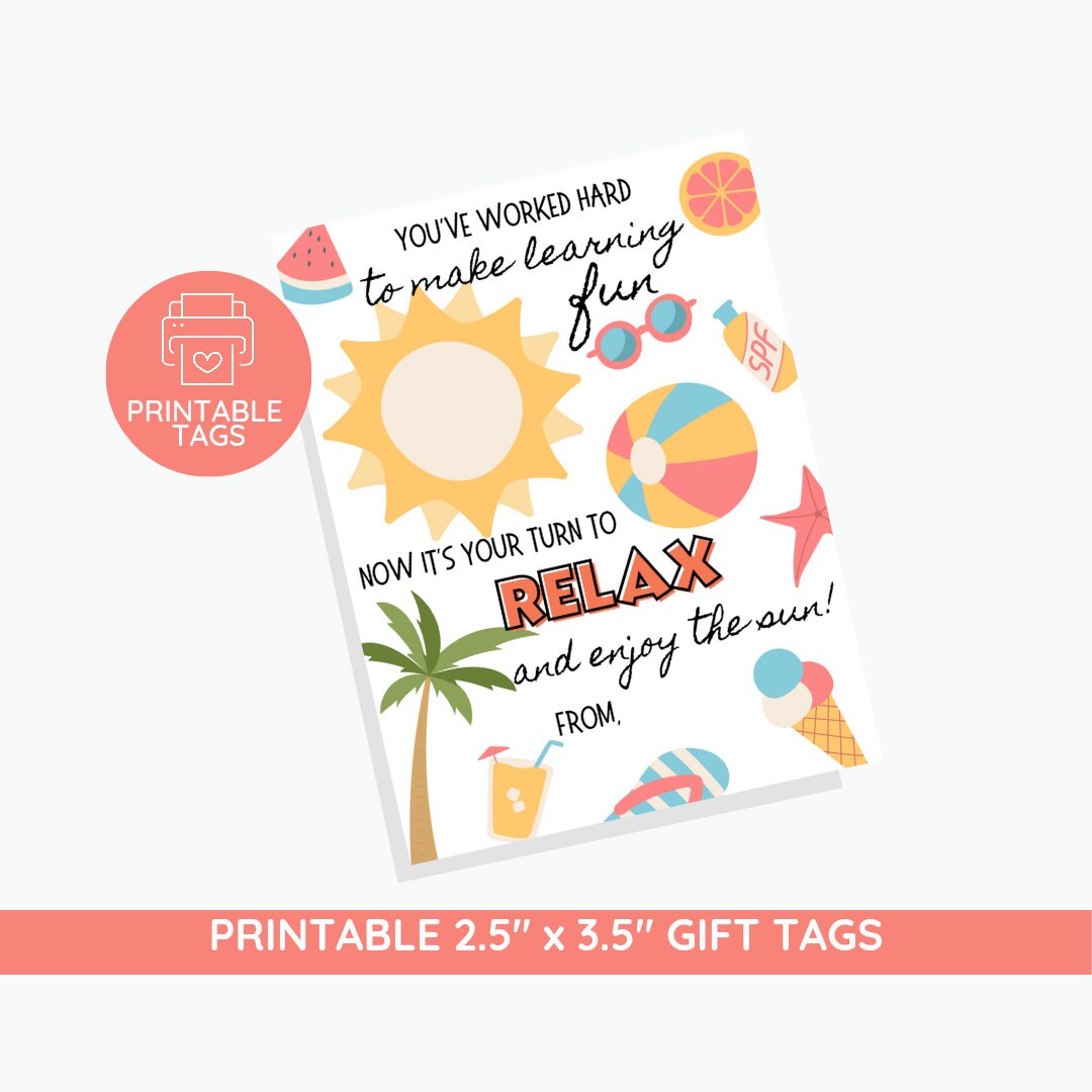 Summer Gift Tag for Teacher Teacher Gift Printable Thank You End of ...