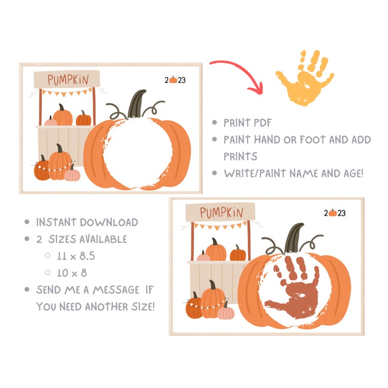 Pumpkin Handprint Art | Fall DIY Craft, Keepsake (digital Download) - Etsy