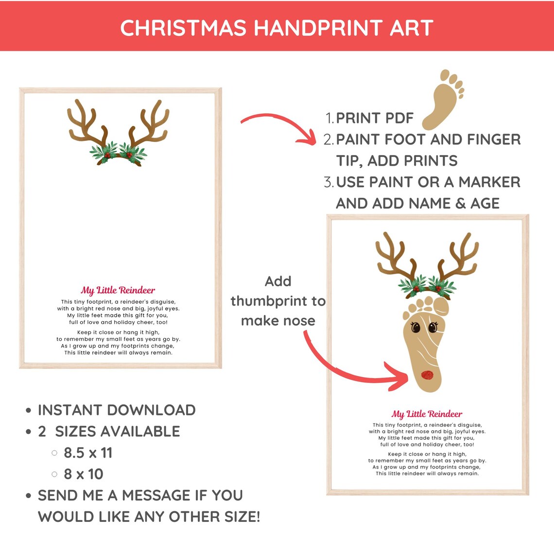 Reindeer Handprint Footprint Art: Christmas Keepsake Poem (digital ...