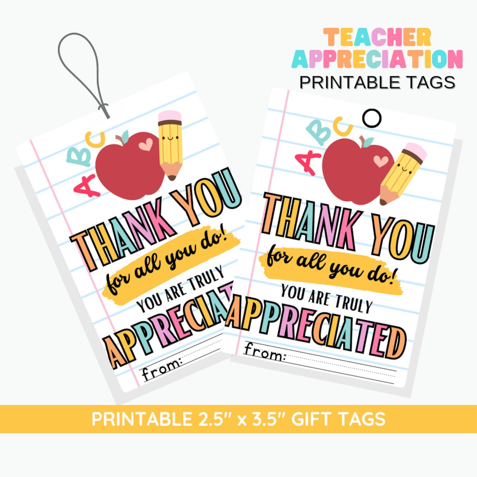 Teacher Appreciation Gift Tags: Printable Thank You Tags (PDF) - Etsy