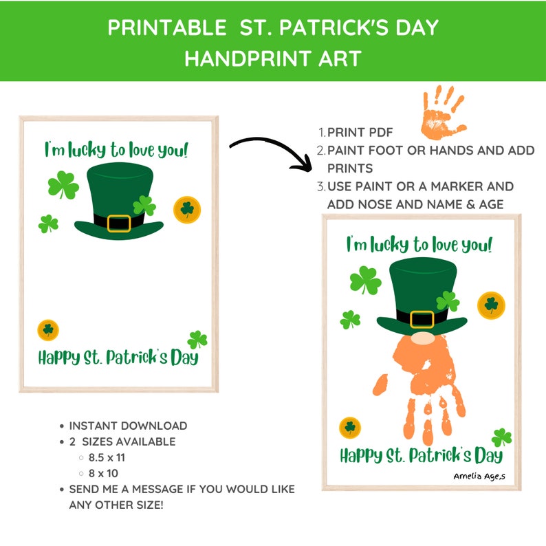 Leprechaun St. Patrick's Day Printable Kids' Handprint Keepsake Teacher ...