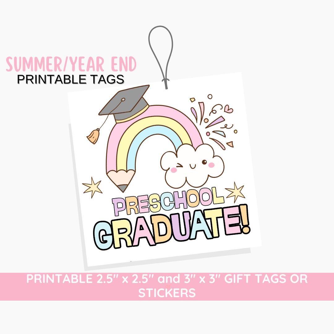 Printable Preschool Graduation Gift Tags, Rainbow Theme (digital ...
