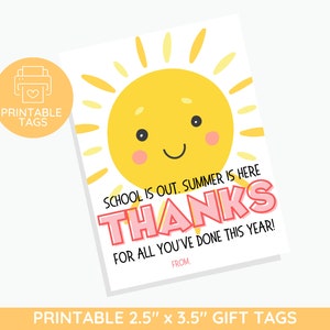 Summer Gift Tag for Teacher | Teacher Favor Tag | Printable Thank You ...