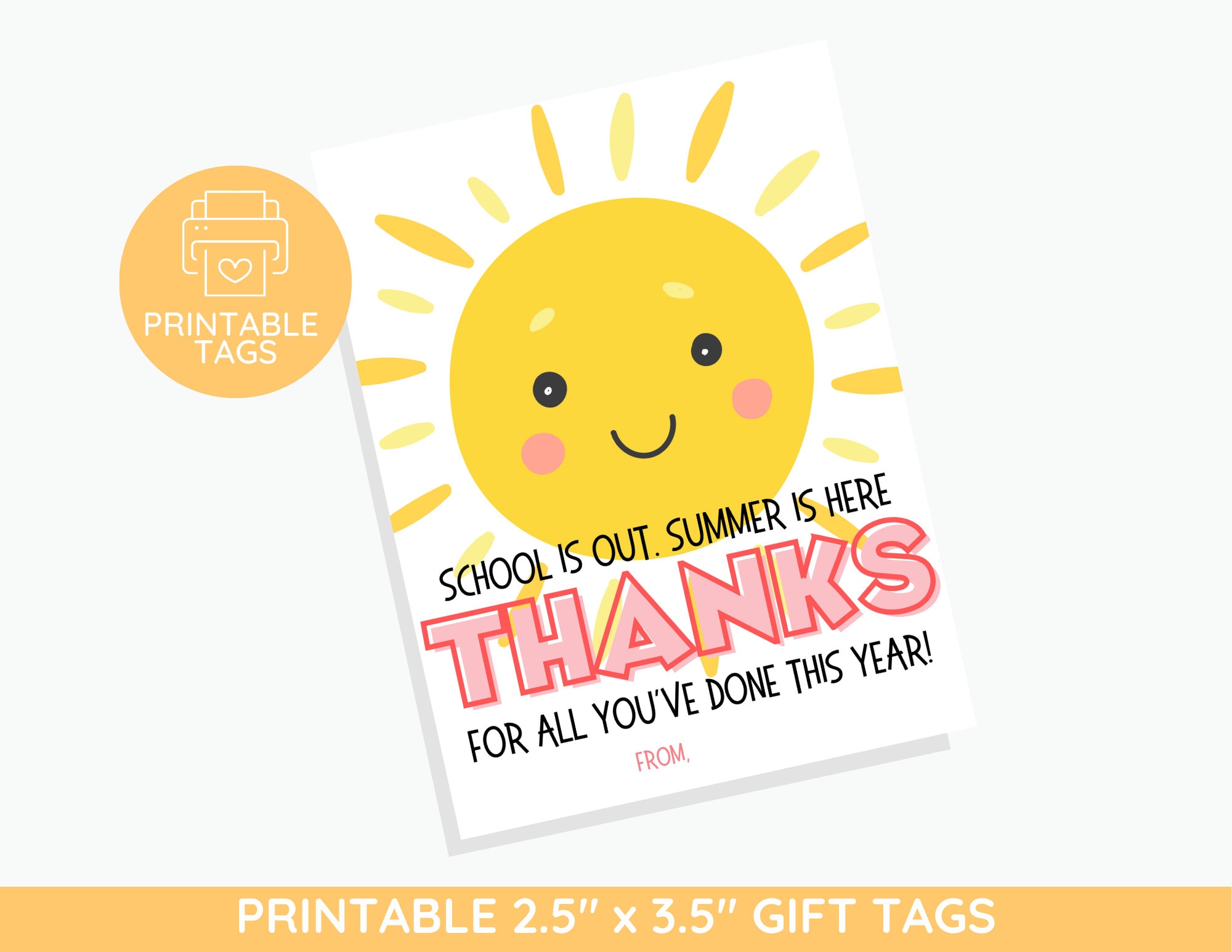 Summer Gift Tag for Teacher Teacher Favor Tag Printable Thank You end ...