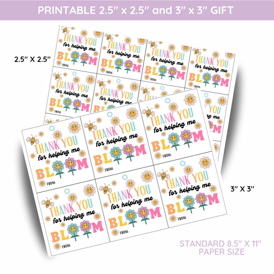 Thank You for Helping Me BLOOM Tags, Teacher Thank You Tag, Plant ...