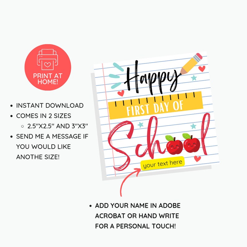 Happy First Day of School Tags, First Day of School Gift Tag, Back to ...