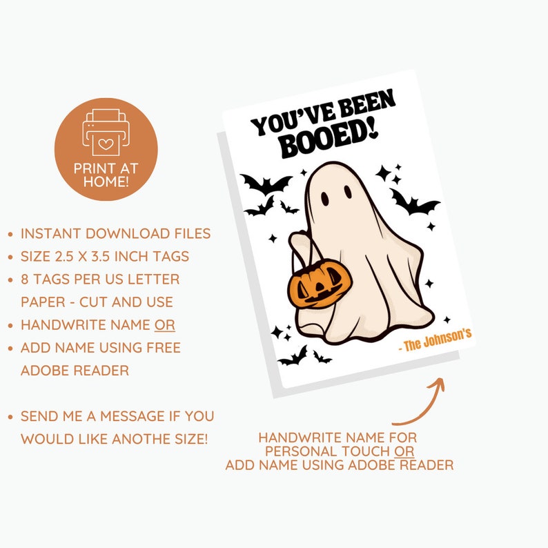 You've Been Booed Gift Tag: Retro Halloween Printable (PDF) - Etsy