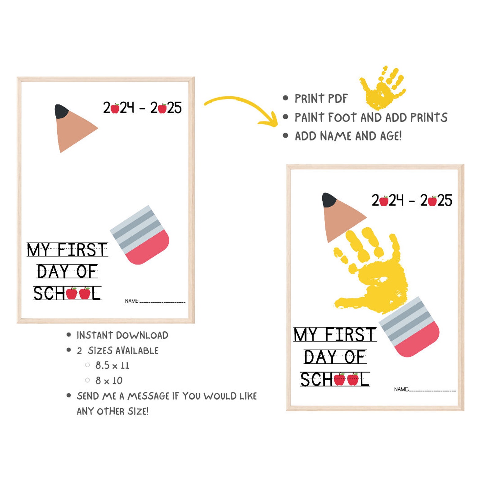 First Day of School Handprint Craft Back to School Printable Memory ...