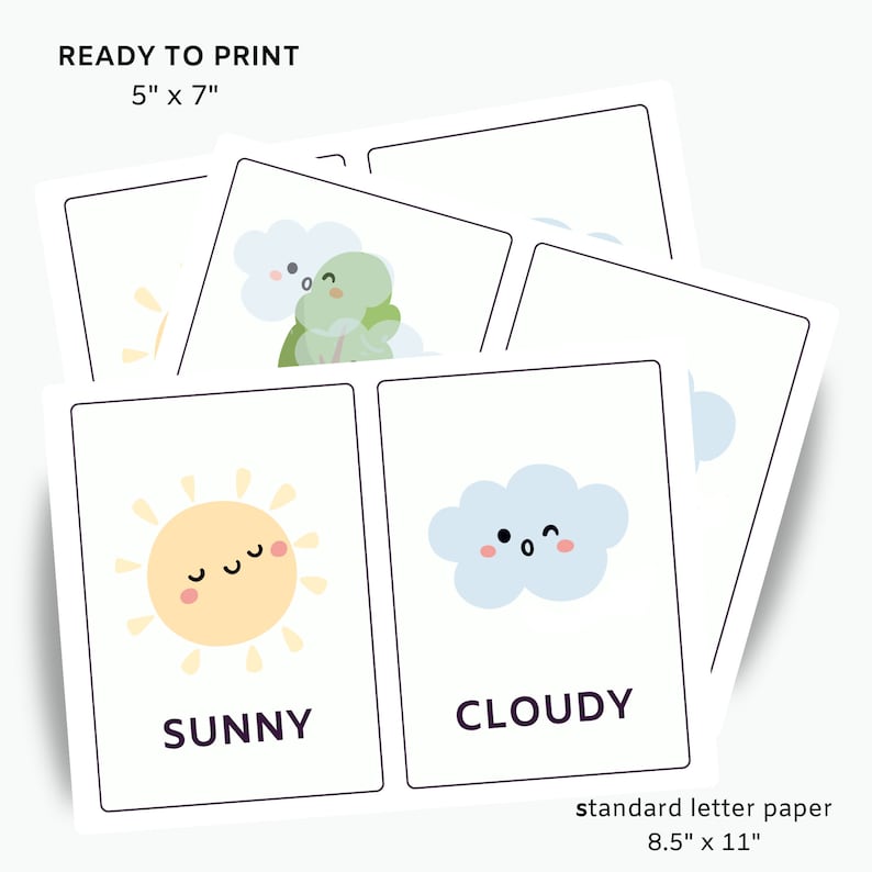 Preschool Weather Flashcards: Montessori Educational Cards (instant ...
