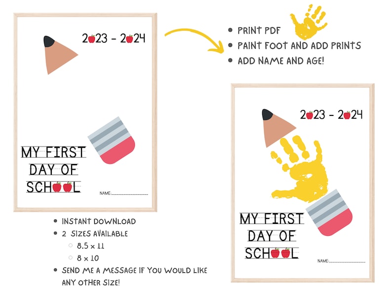 First Day of School Handprint Craft Back to School Printable Memory ...
