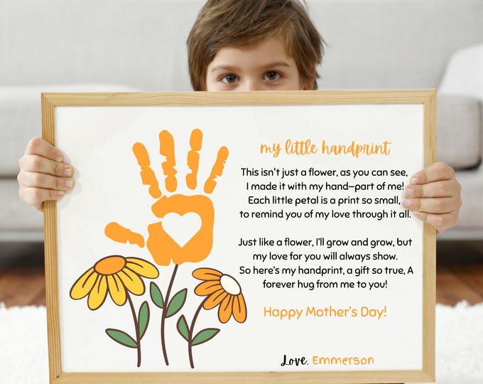 Mother’s Day Handprint Craft, Printable Flower Poem Art for Kids, DIY ...