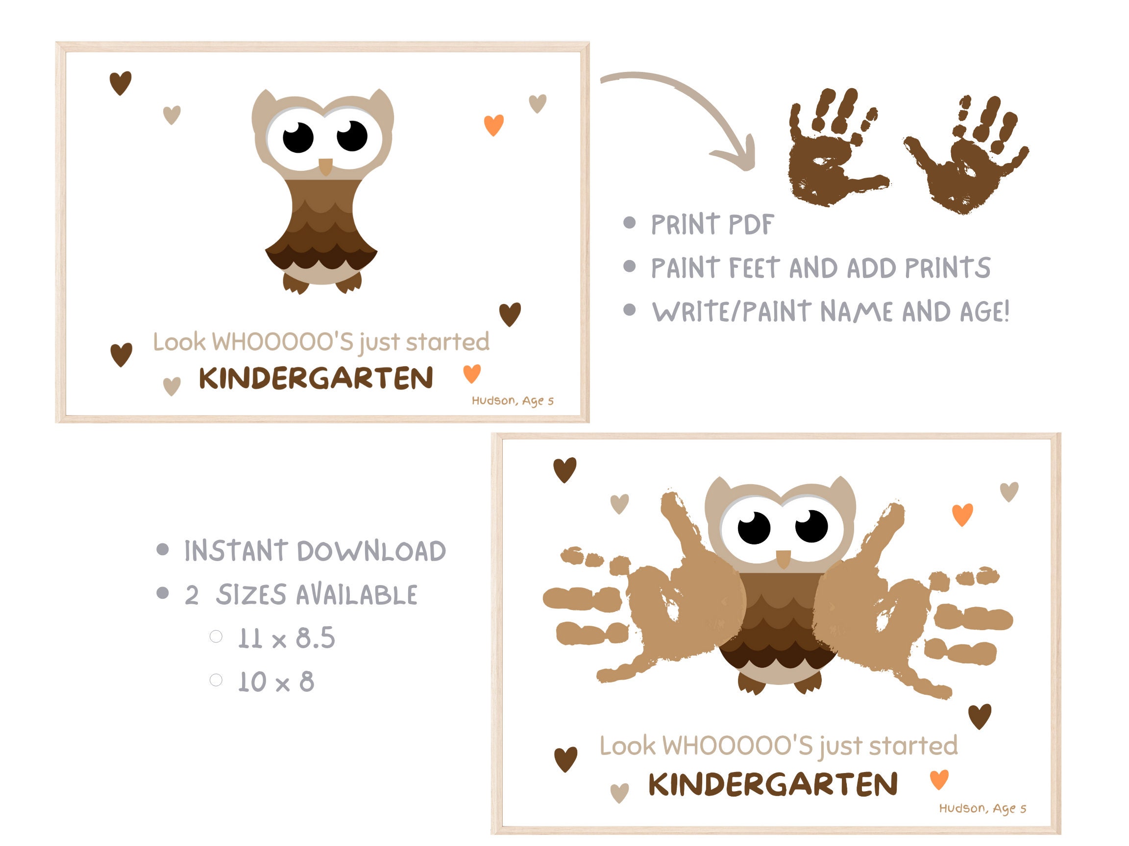 Kindergarten Handprint Craft: Owl First Day of School Art (digital ...