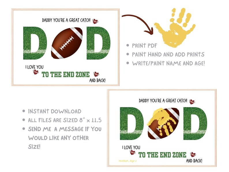 Football Fathers Day Handprint Art | DIY Kids Craft (digital Download ...