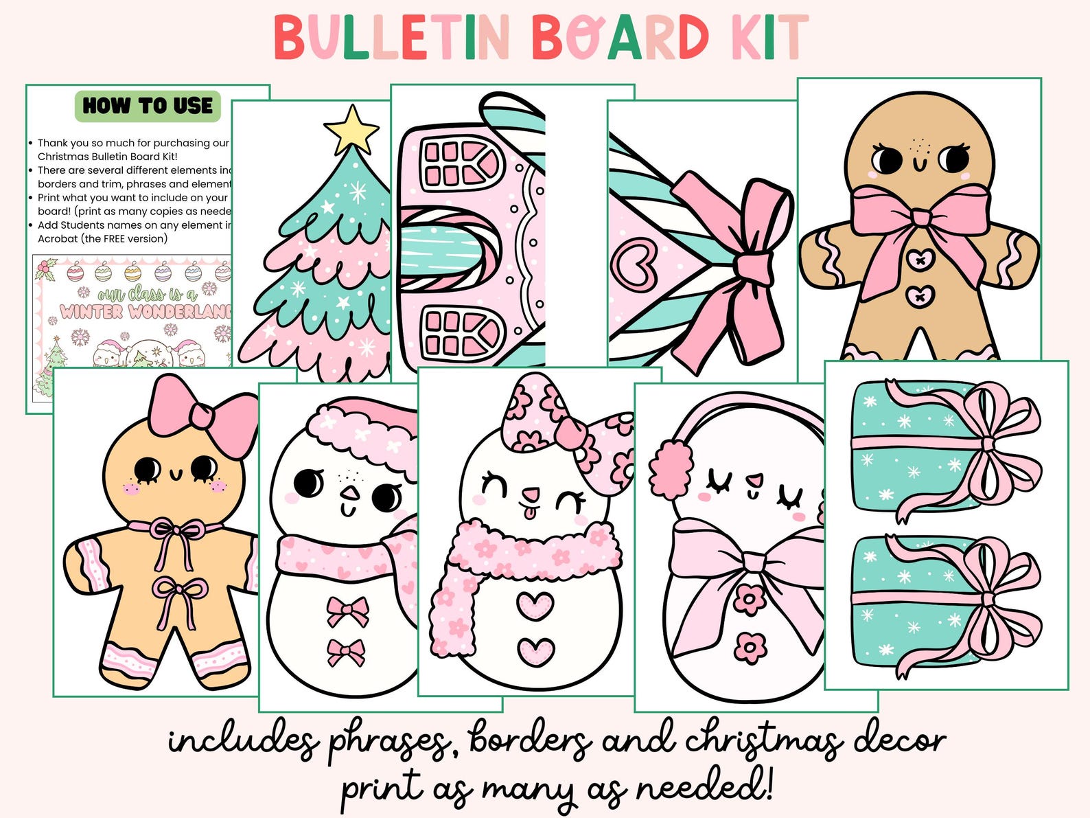 Gingerbread Christmas Bulletin Board Kit: Pastel Classroom Decor (PDF ...