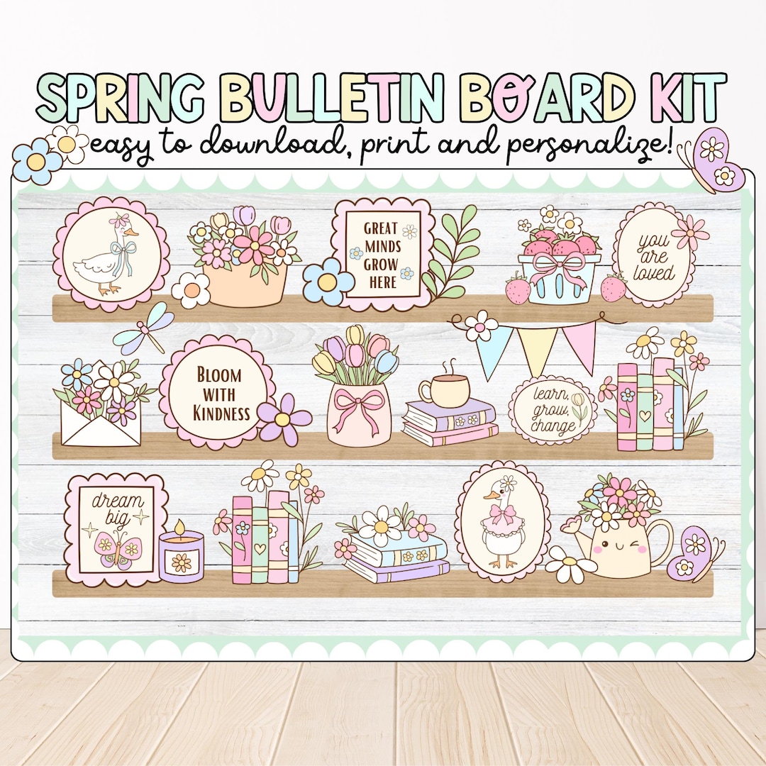 Spring Bookshelf Bulletin Board Kit: March April Classroom Decor ...