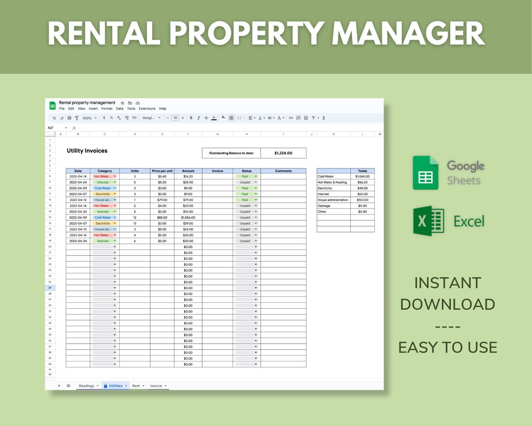 Rent Manager | Rental Property Spreadsheet | Property Manager | Rent Invoice Generator | Tenant ...