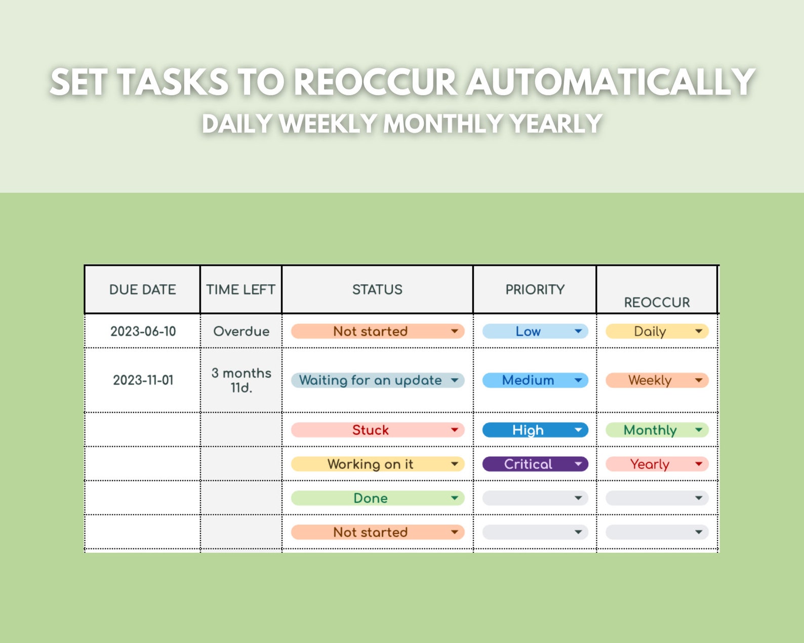 Team Task Manager: Automated Priorities, Recurring Tasks (google Sheet Template) - Etsy