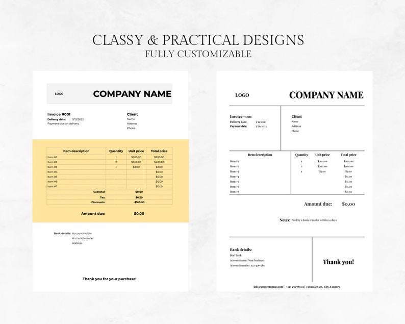 Professional Invoice Template Bundle - Etsy