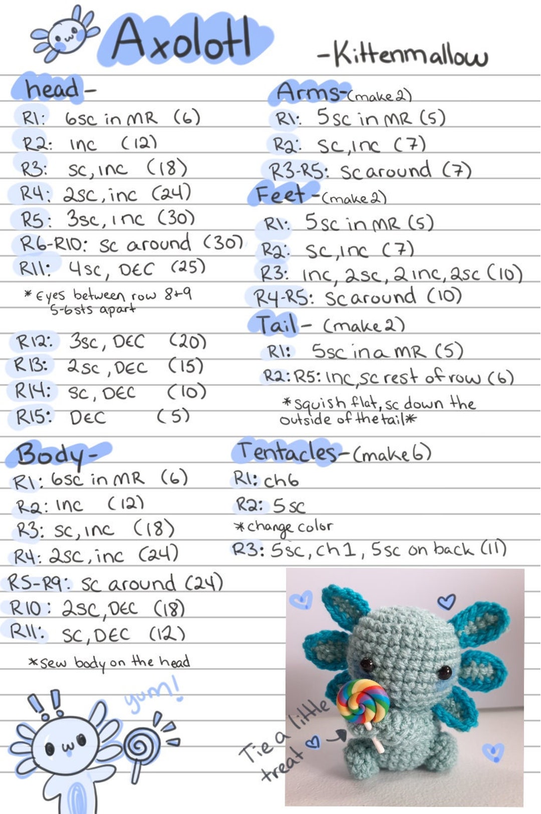 Axolotl Crochet Doodle Pattern - Etsy