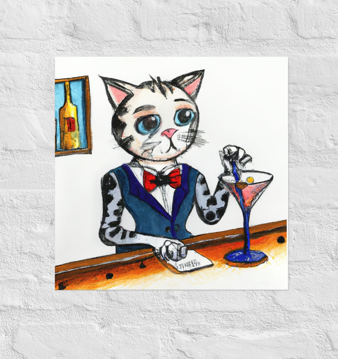 Cat Bartender Illustration Unframed Matte Poster - Etsy