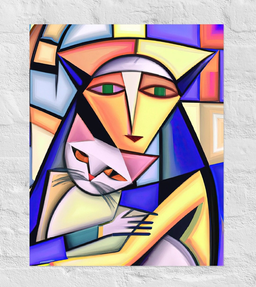 Woman Holding A Cat, Cubist Painting, Unframed Matte Poster, Gift for ...