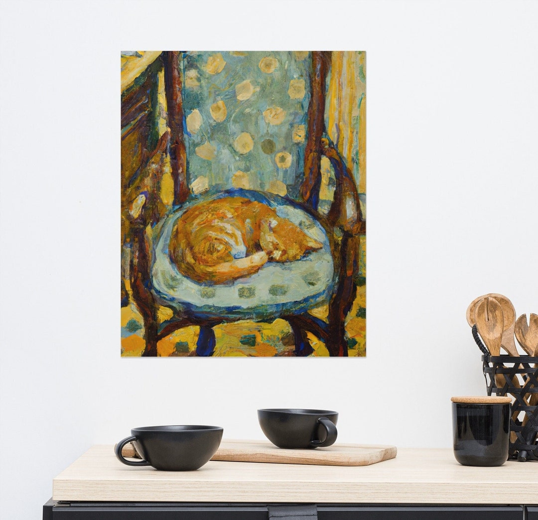 Red Cat Sleeping on A Chair, Van Gogh Style, Painting, Unframed Matte ...