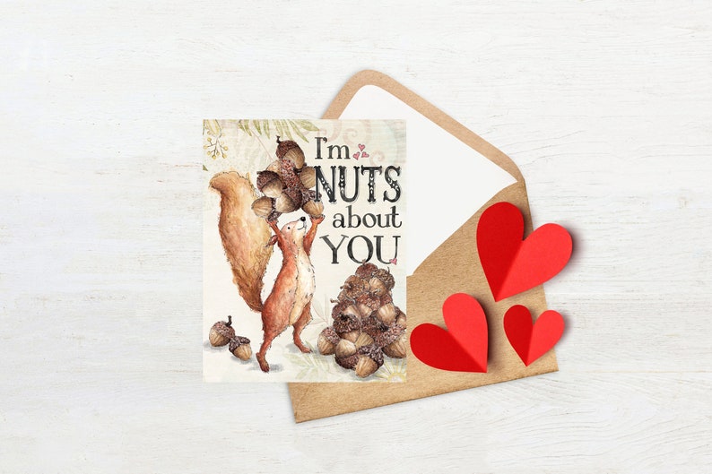 Nuts About You Love Anniversary Valentines Day Squirrel Nature Greeting ...